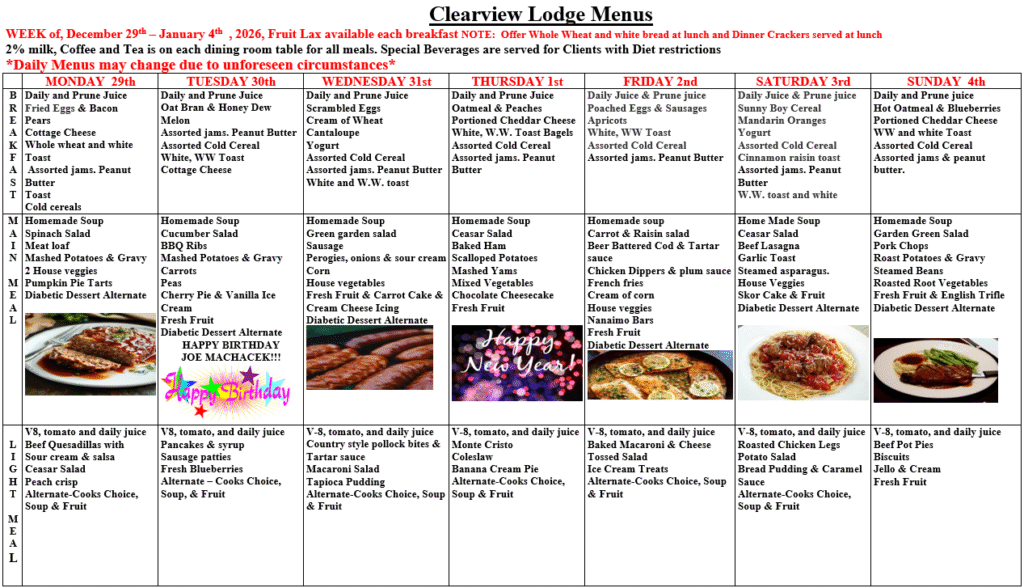Clearview Lodge Menu - December 29, 2025 to January 4, 2026 | Taber ...